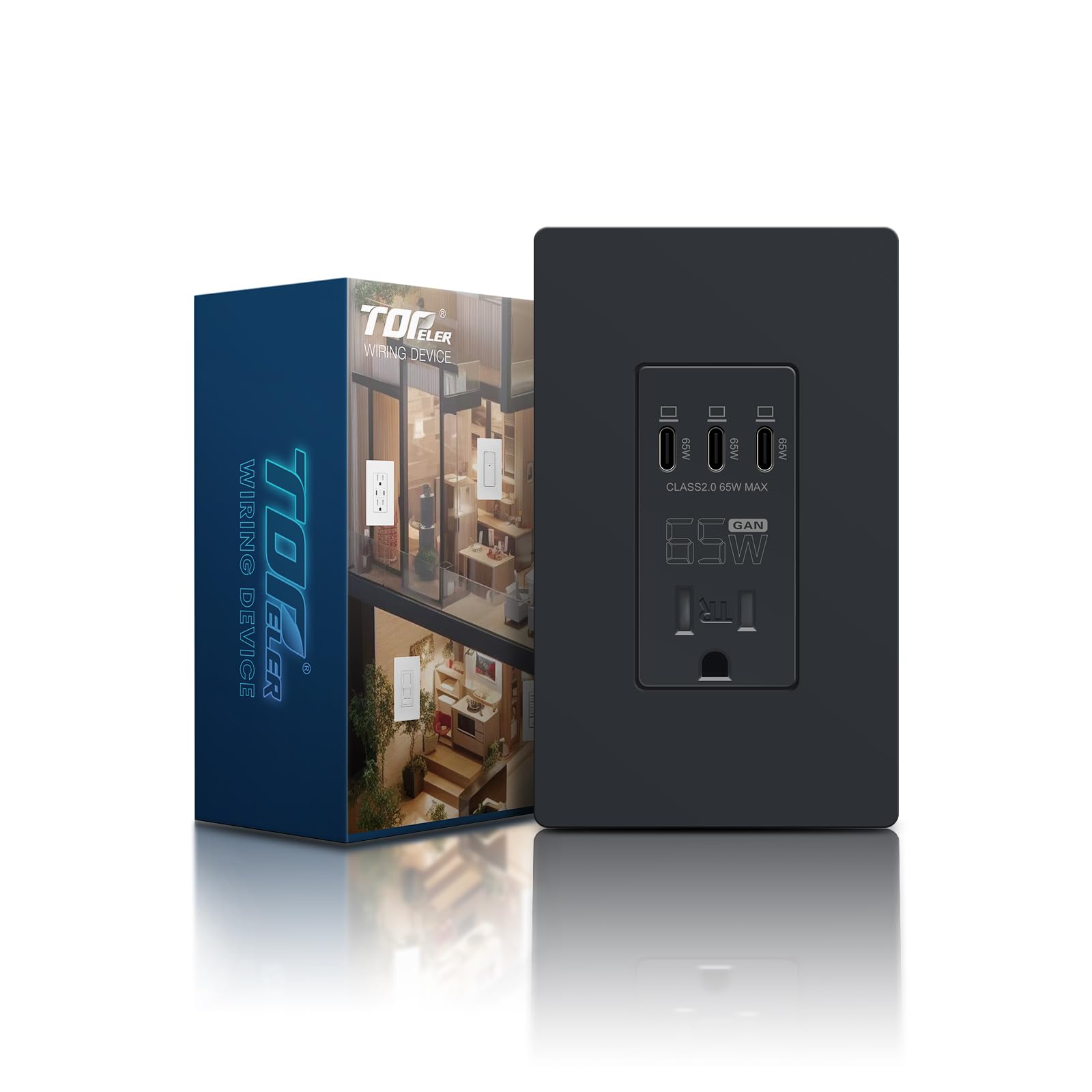Snapklik.com : TOPELER Black USB Wall Outlet, GaN 65W Ultra-Fast ...