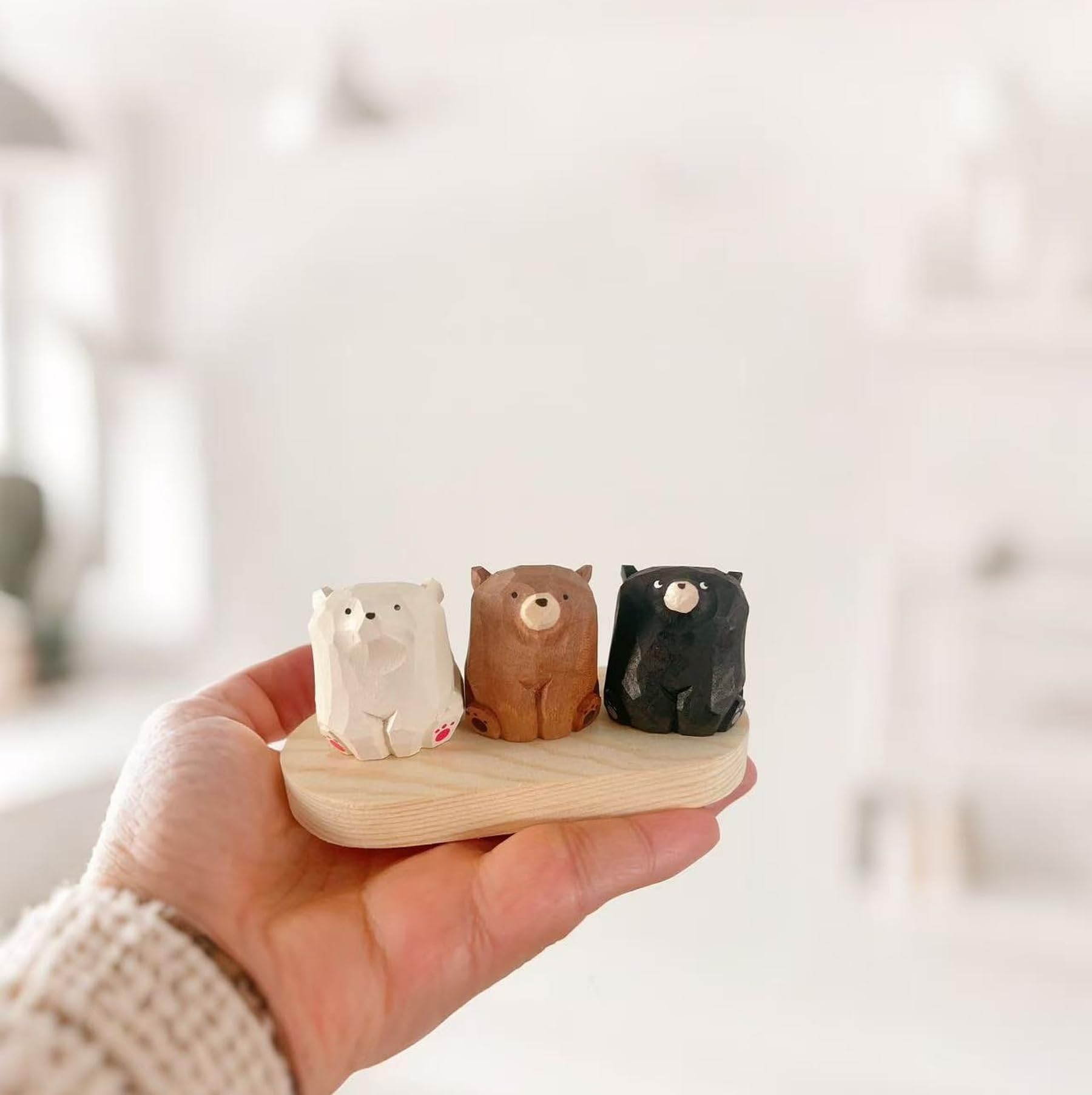 Amazon.com: ShaoAngDuoMi Small Carved Wooden Bears Figurines, 4PCS ...