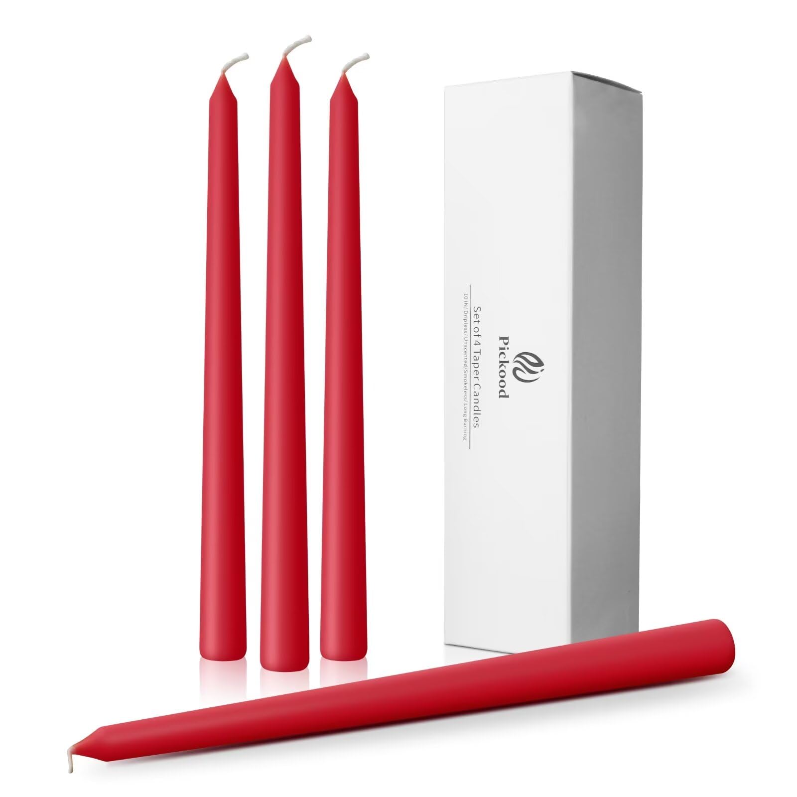 Amazon.com: Pickood 10-Inch Tall Dripless Taper Candles Set of 4 - Red ...