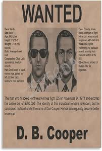 Amazon.com: D.B. Cooper Wanted Art Poster Plane Hijacking Offender ...