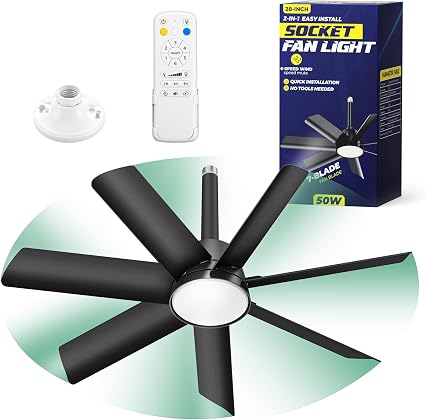28in Socket Fan Light, 4000LM Ceiling Fans with Lights and Remote ...