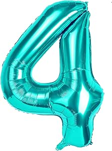 EBAIJQUO 40Inch Number 4 Balloons Azure Blue Helium Balloon 4 Number ...