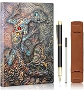 Amazon.com : LongLongJin Vintage Cat 3D Embossed Leather Notebook A5 ...