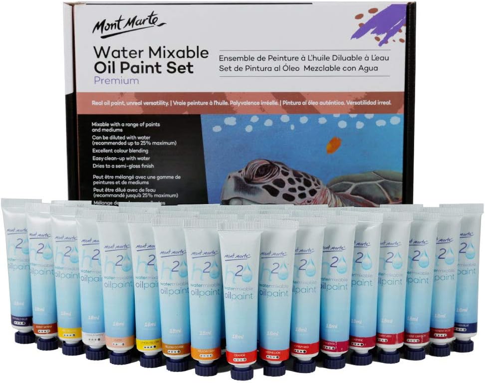 Amazon.com: Mont Marte Premium H2O Water Mixable Oil Paint Set, 36 ...