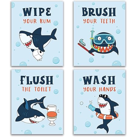 Amazon.com: Funny Shark Bathroom Decor, Novelty Sea Critters Bathroom ...