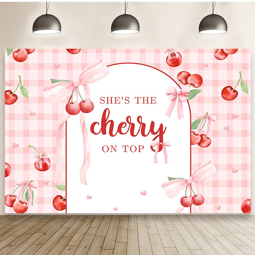 Amazon.com : MEHOFOND 7x5ft She's The Cherry on Top Baby Shower Backdrop for Girl Cherry Theme ...