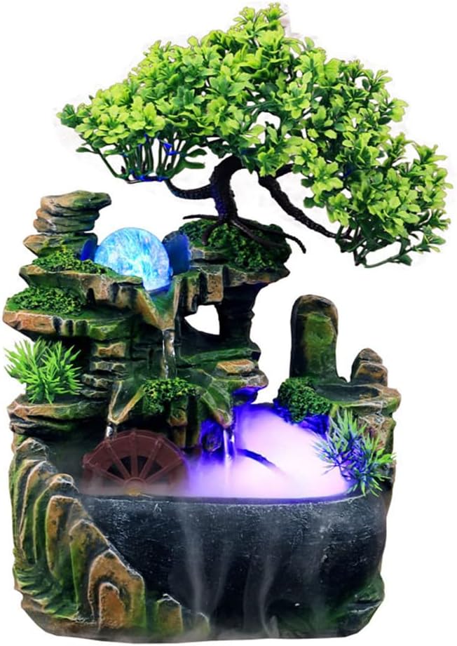 Amazon.com: 11" Mini Desktop Waterfall Bonsai Rock Fountain with LED ...