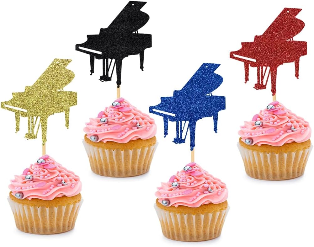 Amazon.com: BoningNEW 24 PCS Glitter Silhouette Piano Cupcake Toppers ...