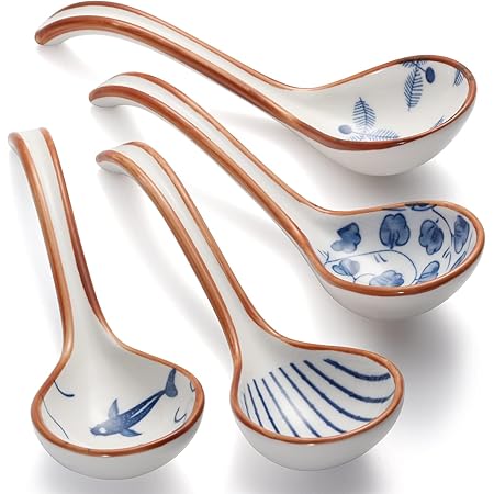 Amazon.com: Hoilse Soup Spoons Set of 4,Asian Soup Spoon Ceramic Ramen ...