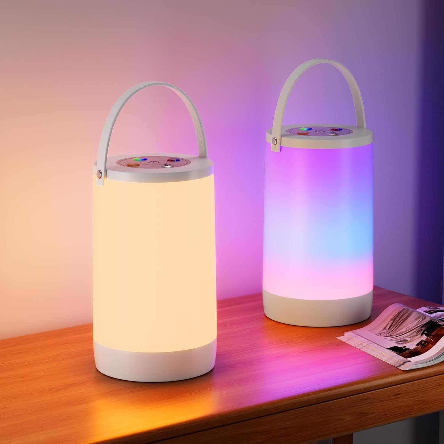 Amazon.co.jp : Hensam led 間接照明 寝室 「2個・調光調色・ 充電式2200mAh・電球色・RGB・音楽同期 ...