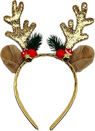 Totelux Christmas Headband Reindeer Antlers Hair Hoop Glitter Gold Deer ...