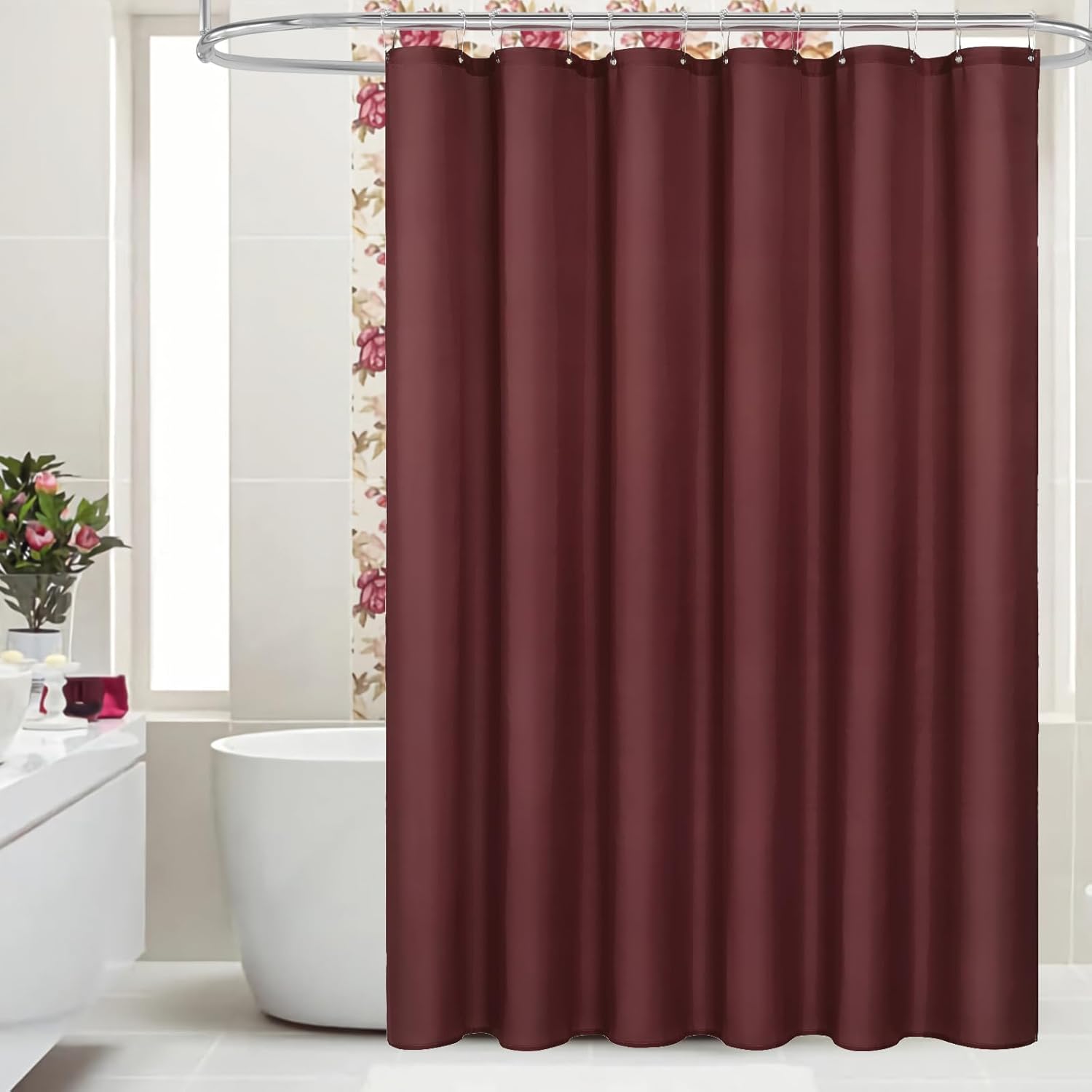 Amazon.com: MitoVilla Burgundy Fabric Shower Curtain Liner, Dark Red ...