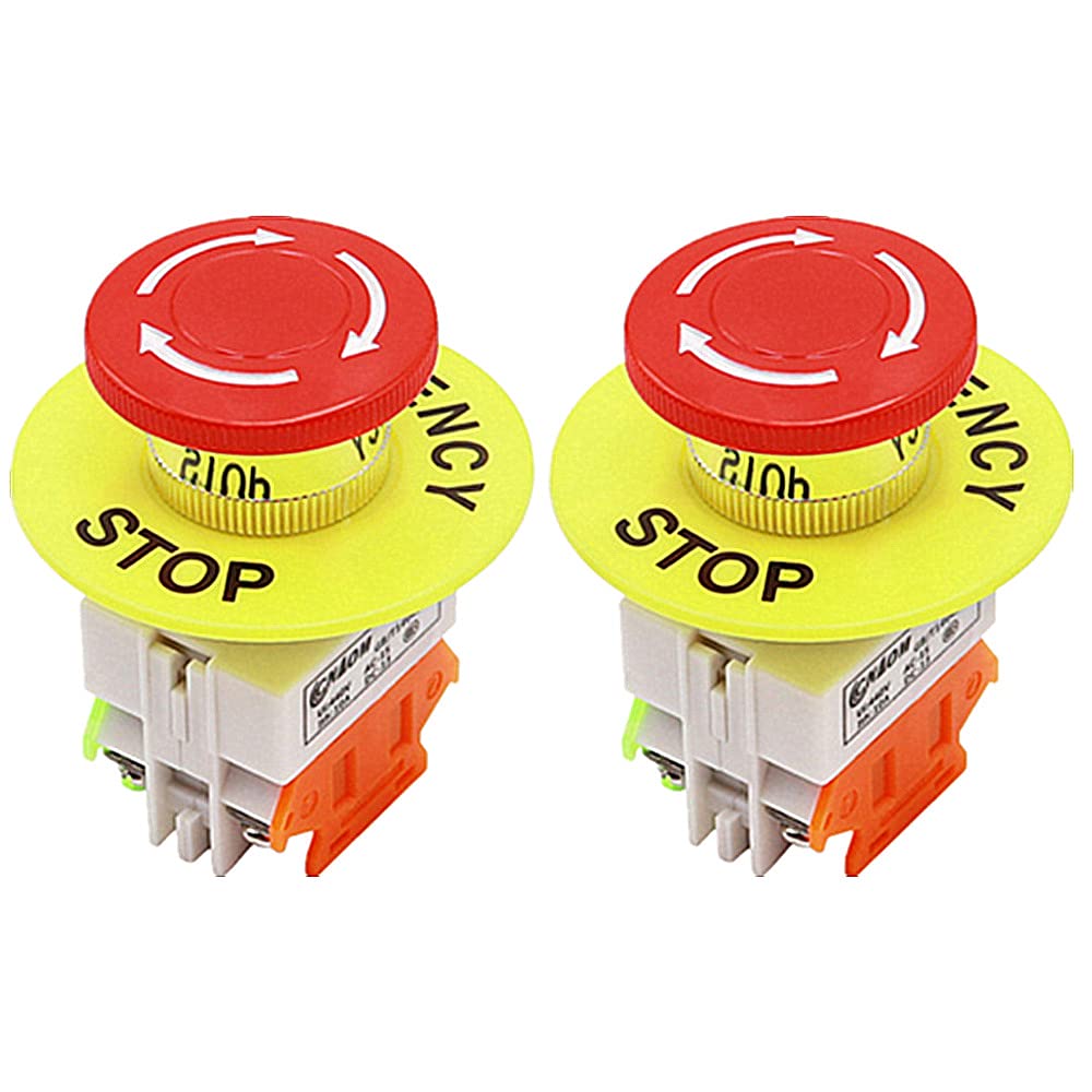 Buy 2 Pcs Red Mushroom Latching Emergency Stop Push Button Switch ...