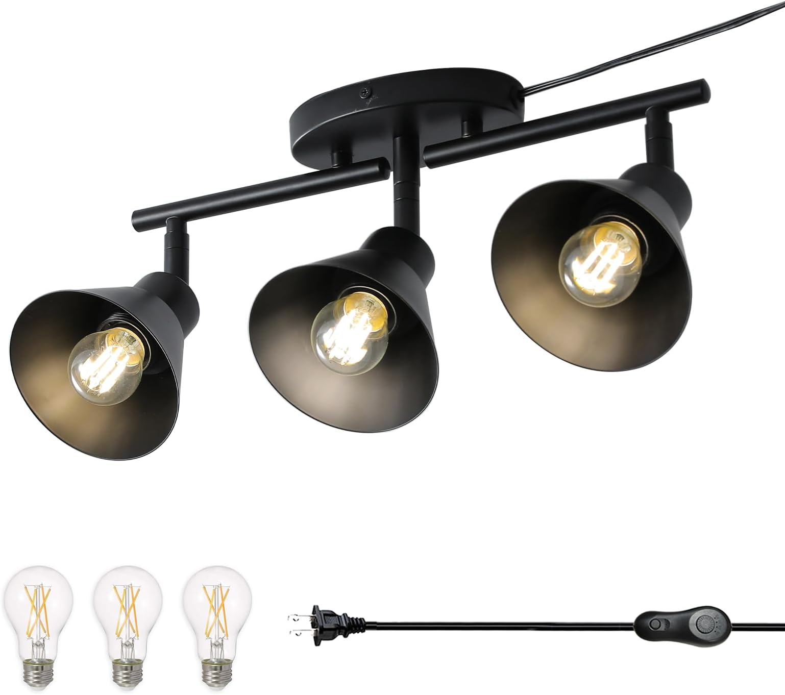 Plug-in Track Lighting LED, Track Light Fixtures Ceiling, Black 3-Light ...