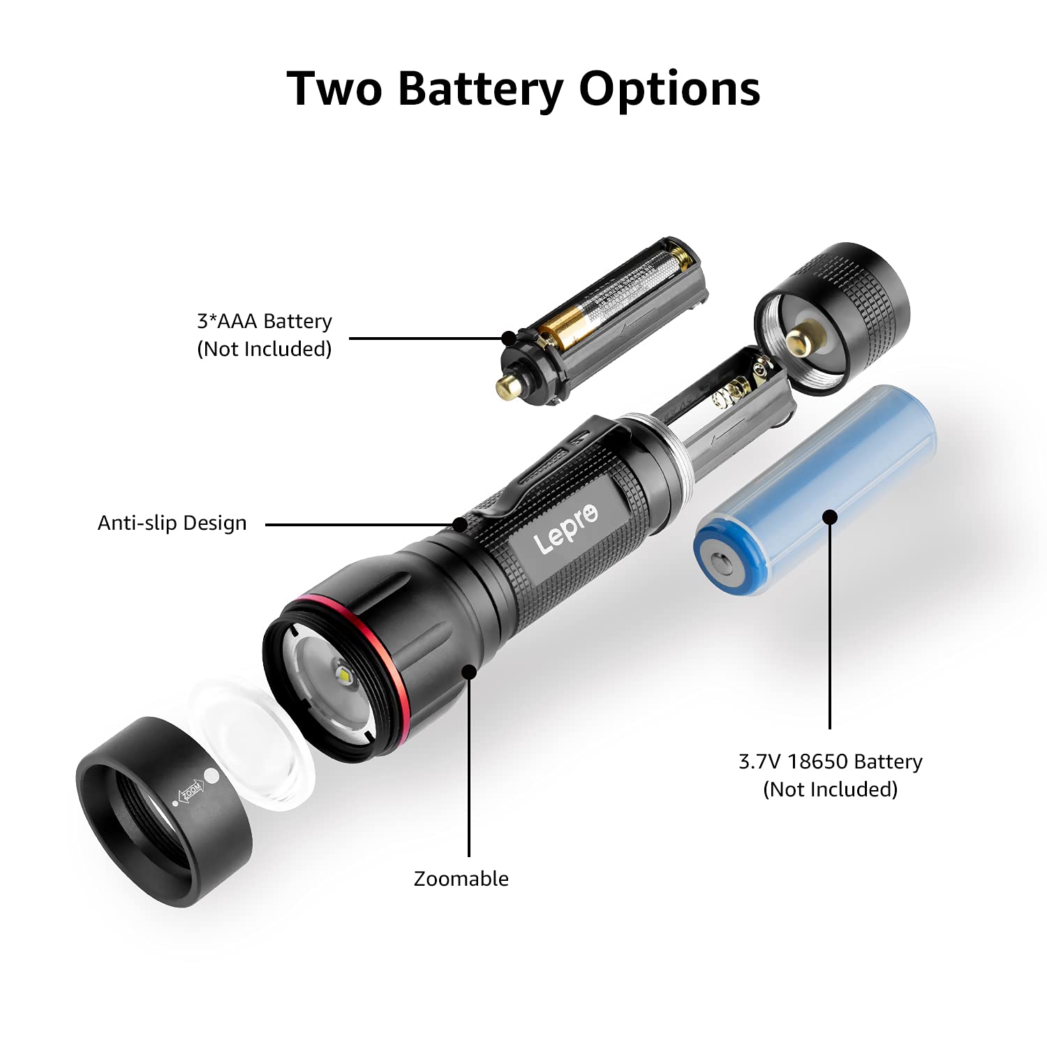 Lepro LED Torch with Clip, 2 Pack LE2050 Torch, Super Bright, 5 ...