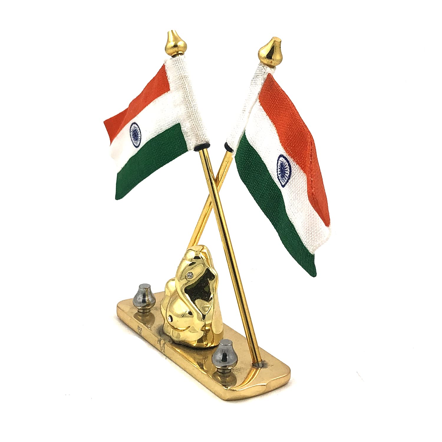 Buy Deep Ganesh Arts Golden metal Indian Flag with ganpati for Car ...