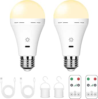 USB C Rechargeable Light Bulb with Remote Control, 7W Battery Powered ...