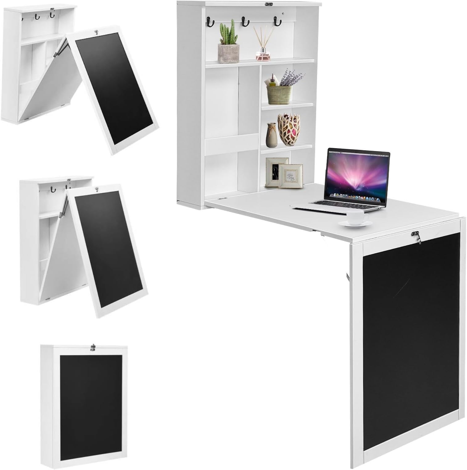 CASART Wall Mounted Computer Desk, Folding Convertible Wall Table with ...