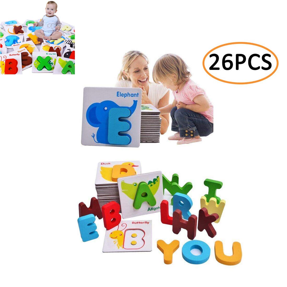 Buy Wooden Puzzle English Alphabet Number Cards, Baby Flash Cards ABC ...