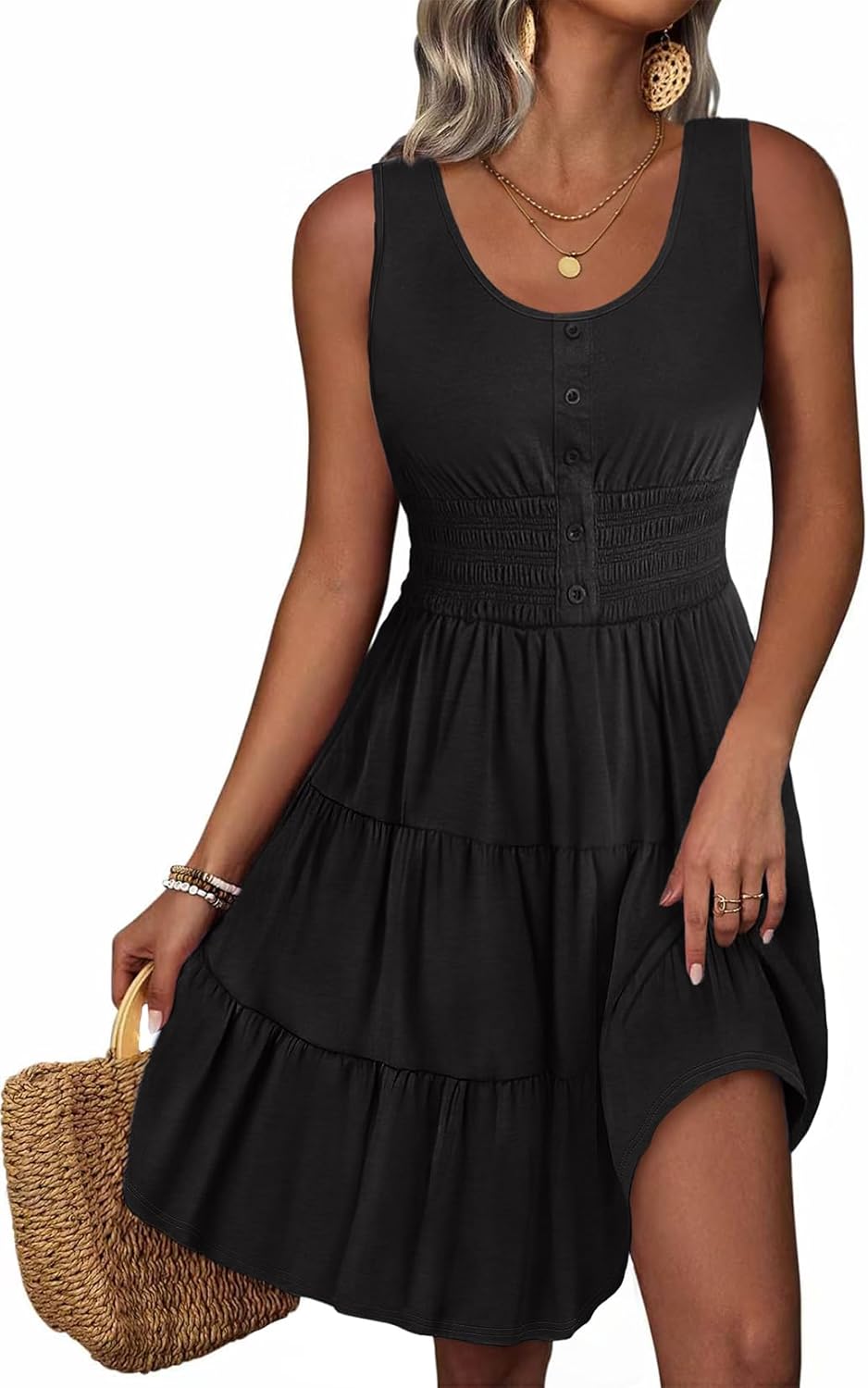 Yandino Summer Dresses for Women Casual Sleeveless Sundresses Elastic ...