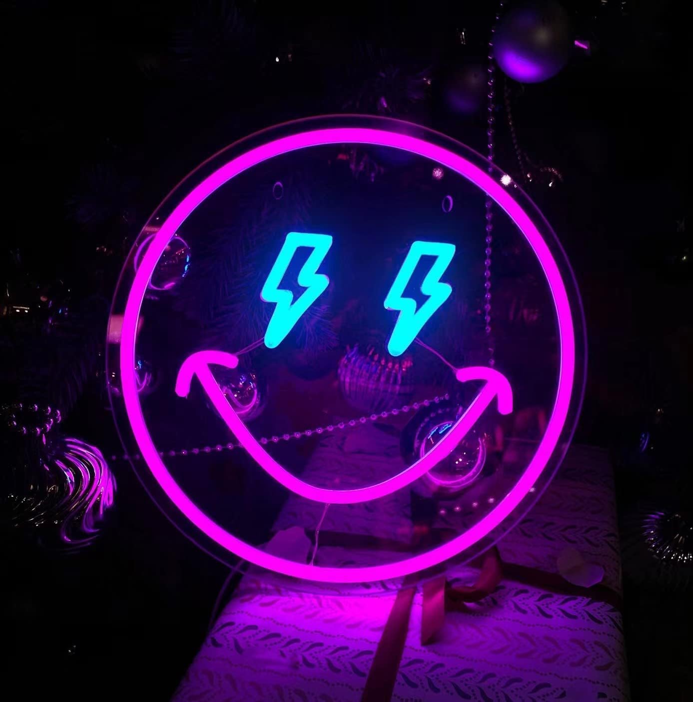Smiely Face Neon Sign Dimmable Neon Signs for Wall Decor 12.3x12.3 Inch ...