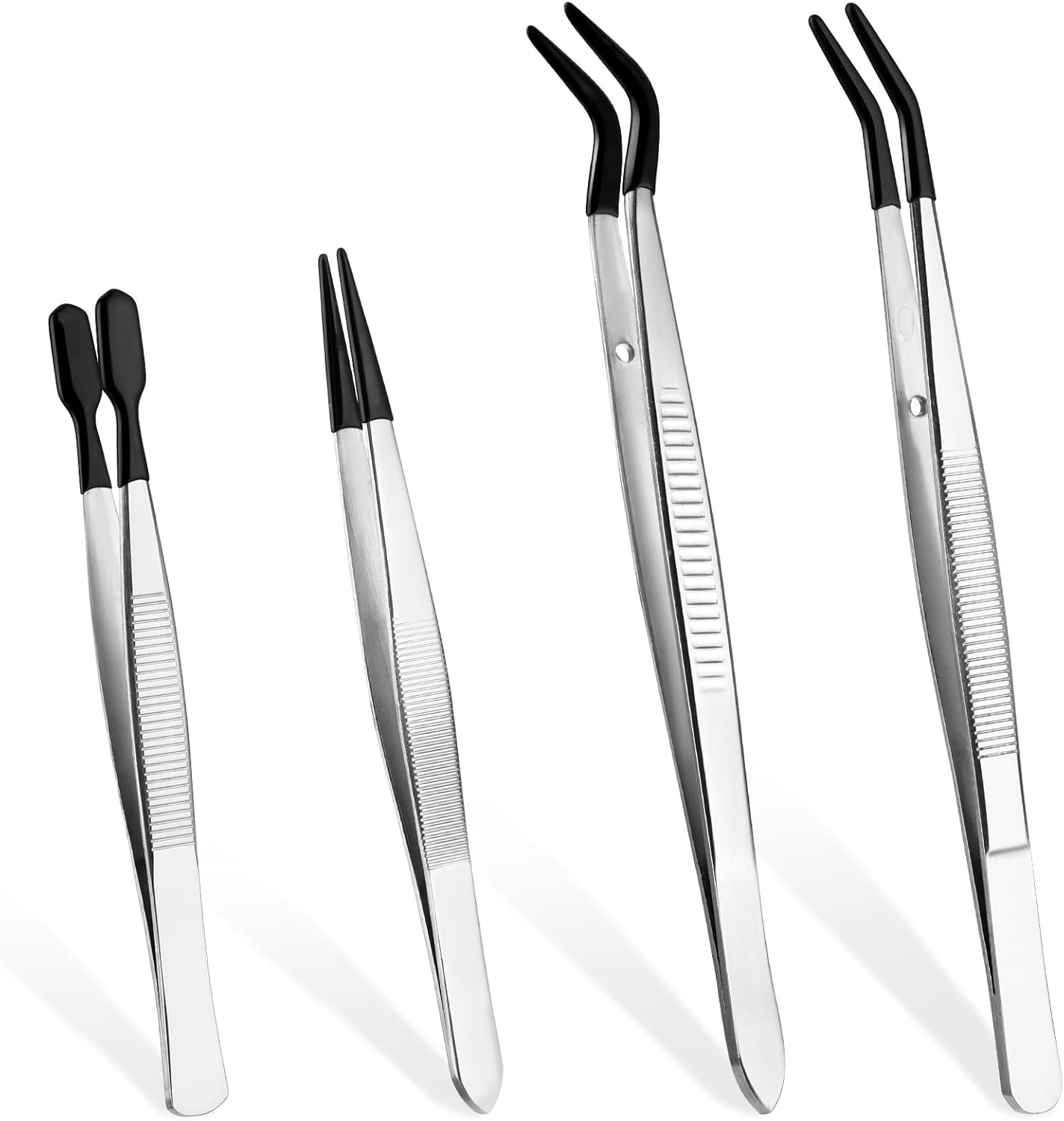 4 Pcs Stainless Steel Tweezers Set with Rubber Tips Tweezers Sewing ...