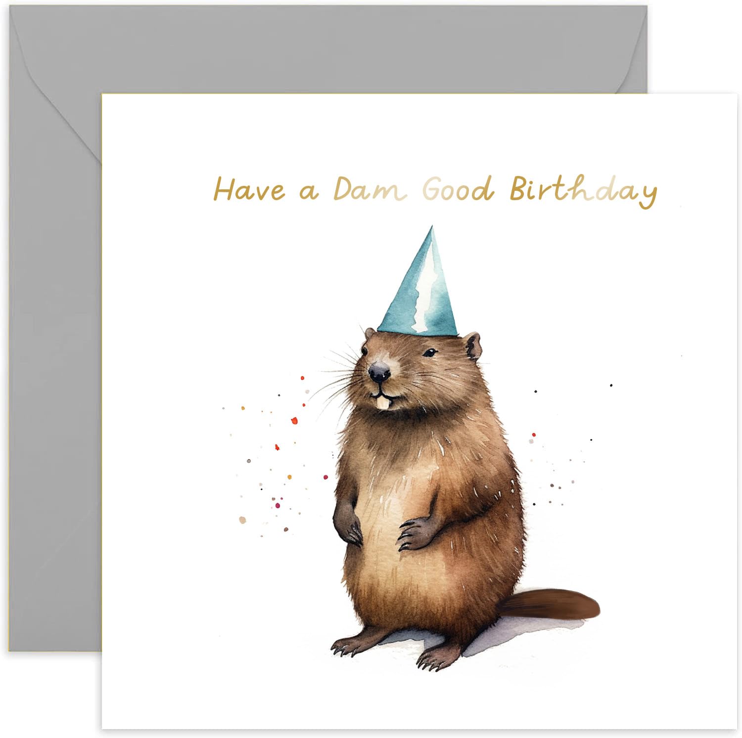 Old English Co. Dam Good Birthday Card for Her - Fun Beaver Party Hat ...