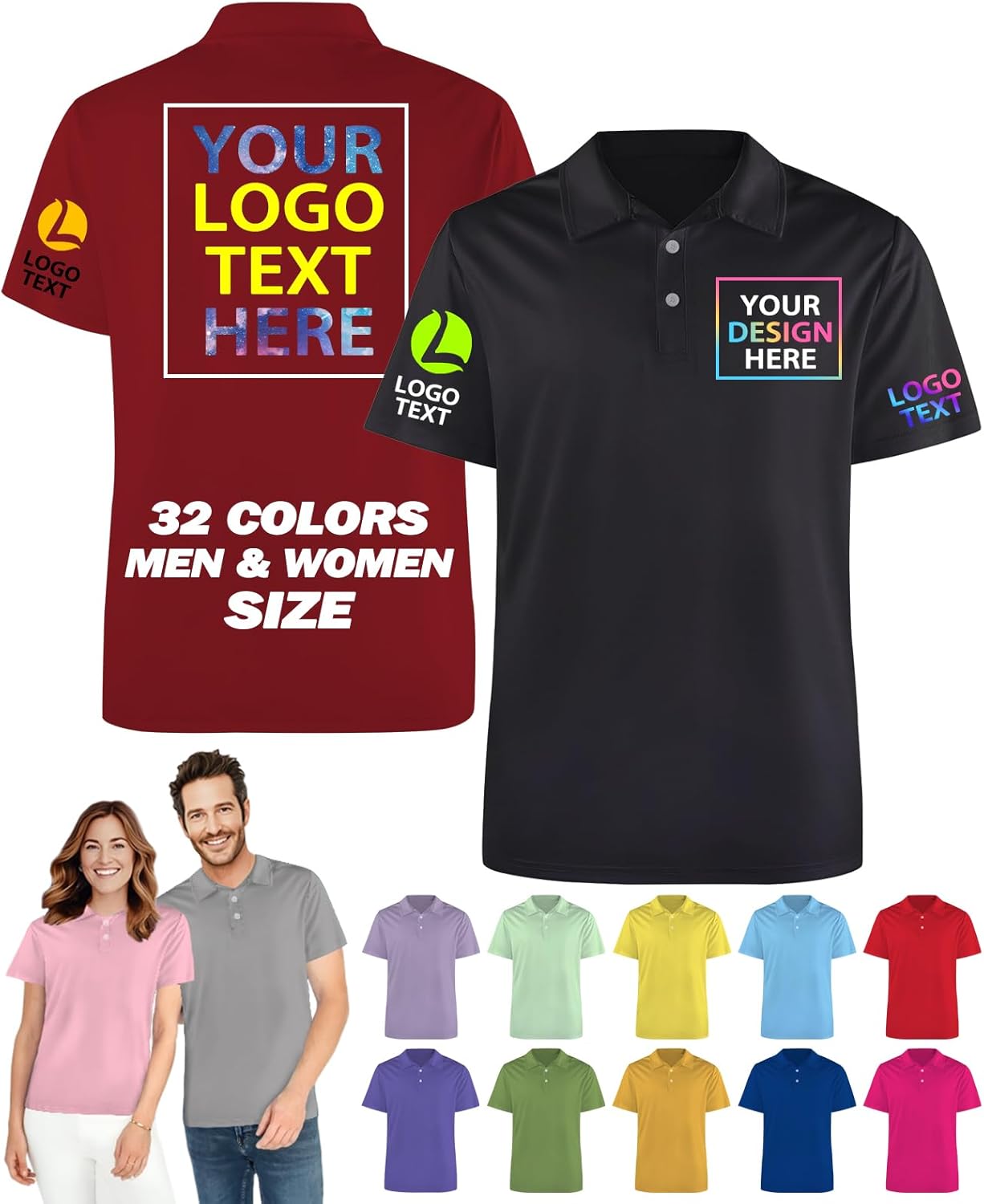 Personalisiert Poloshirt mit Logo Foto Golf Polohemd Polo Shirt für Herren Damen Unternehmen ...