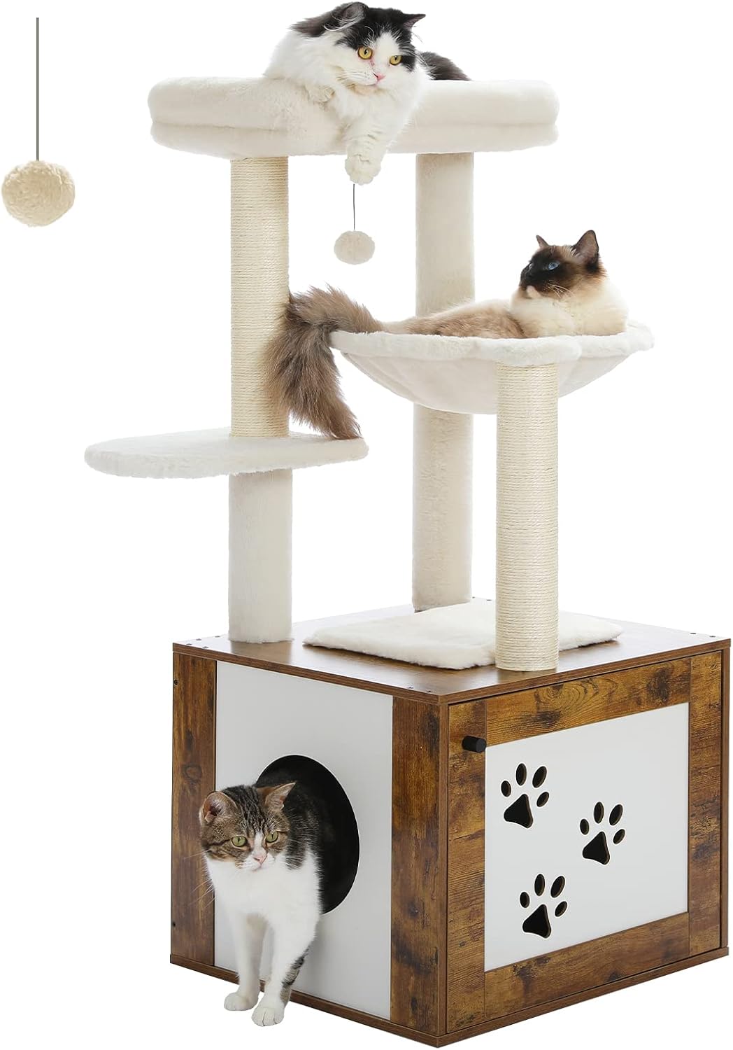 Amazon.com : PETEPELA Large Cat Tree with Litter Box Enclosure, 46 ...