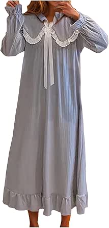 Womens Cotton Collar Nightgown Palace Sleepwear Long Sleeve Vintage ...