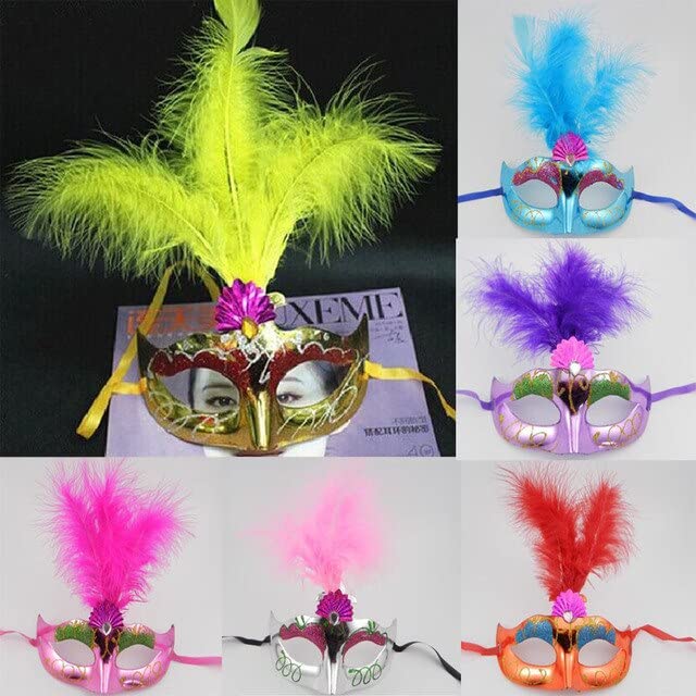 Buy PartySanthe Feather Mask Set of 6pcs Multi Colour/5Pcs/Lot X ...