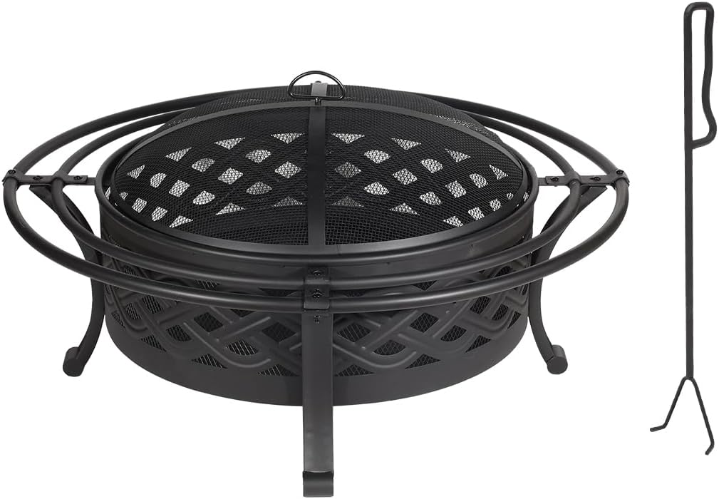 Amazon.com : Panovue 36 Inch Fire Pit with 2 Loops,Crossweave Wood ...