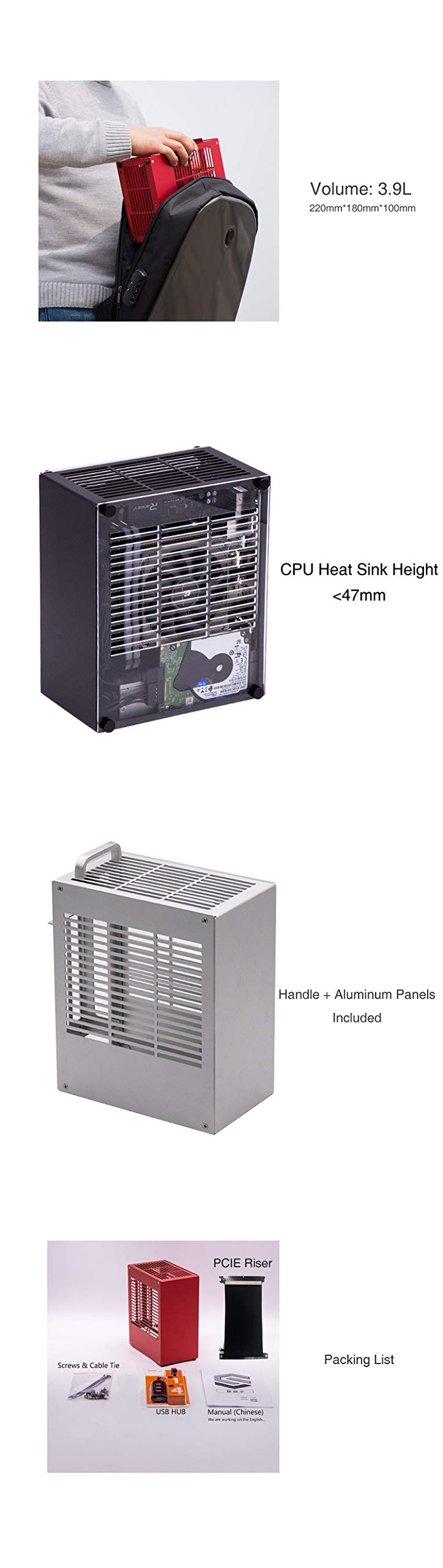 K39 Mini ITX PC Case All Aluminum Mini Tower HTPC Small Chassis Gaming ...