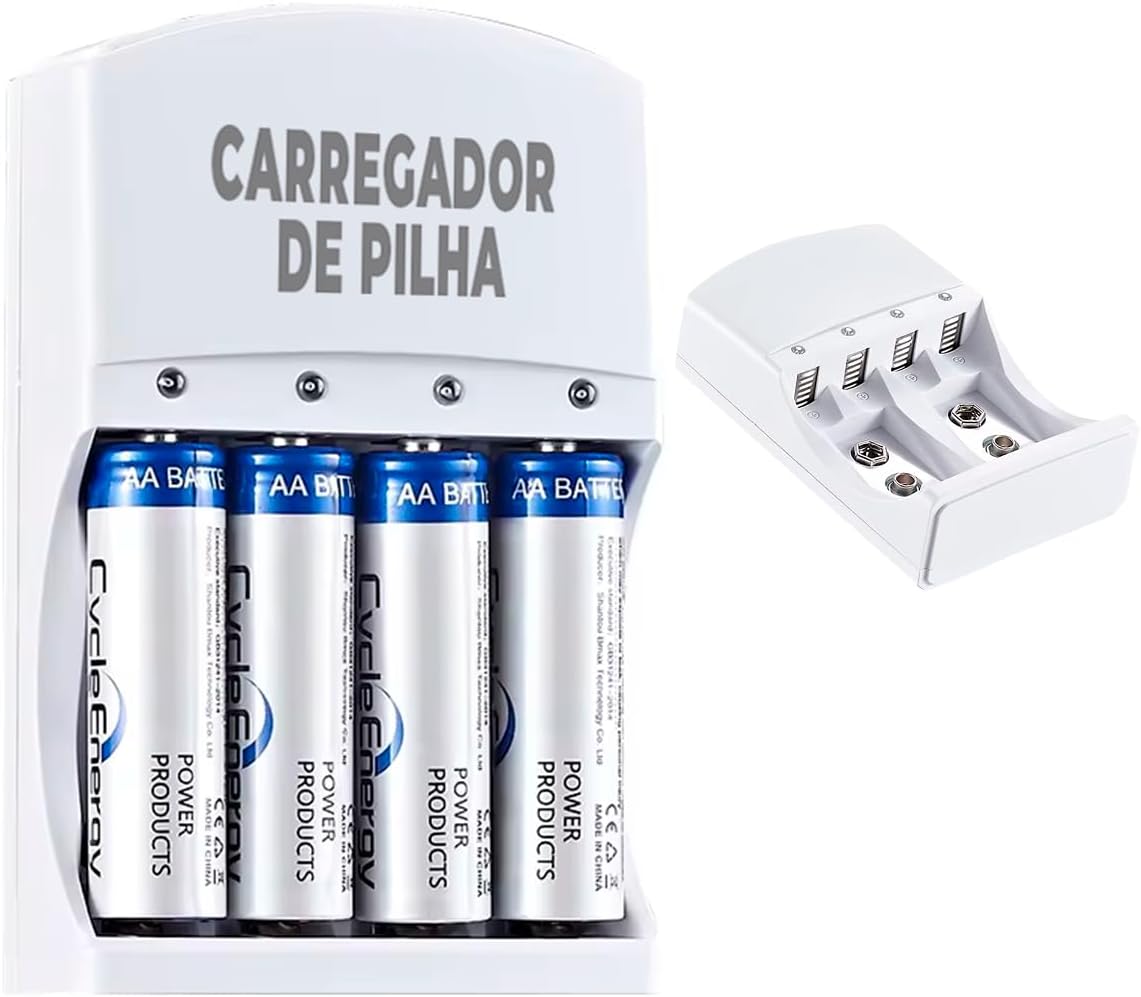 Carregador De Pilhas E Bateria Rápido Bivolt - Com + 4 Pilhas ...