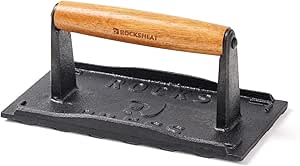 Amazon.com: ROCKSHEAT Cast Iron Square Burger Press with Wooden Handle ...