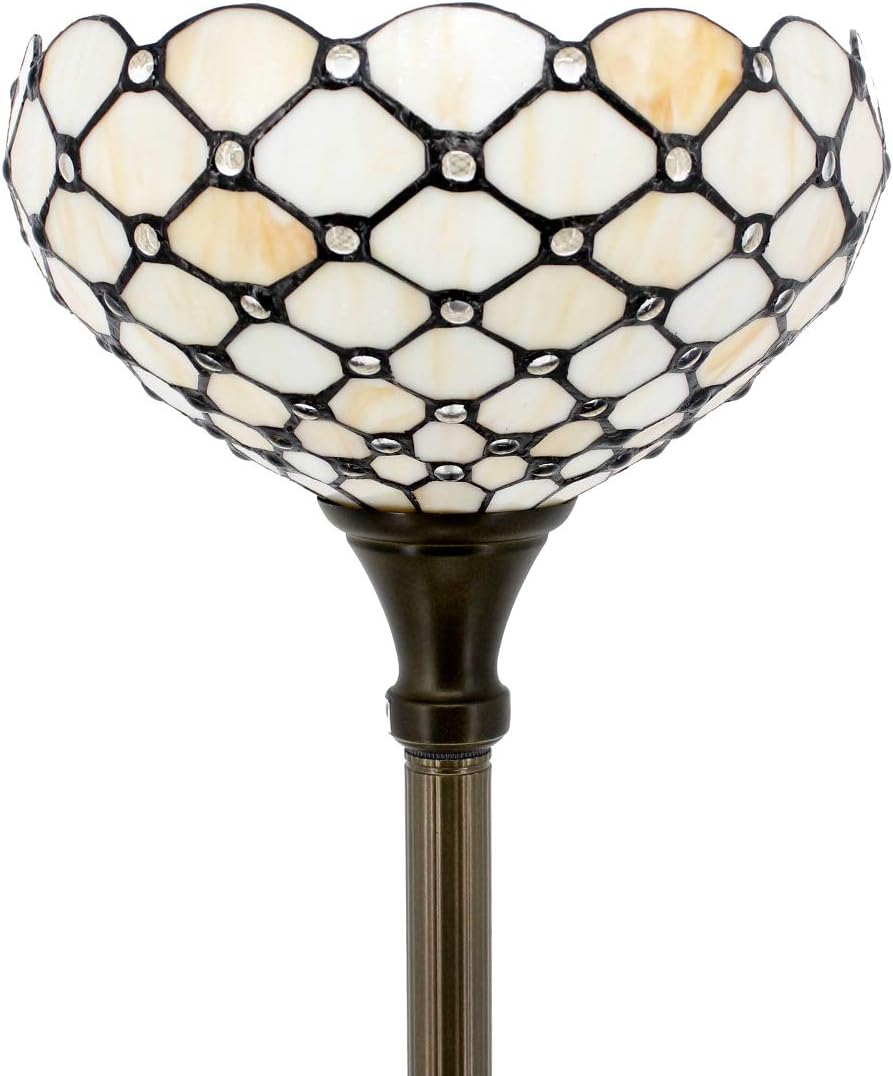 WERFACTORY Tiffany Floor Lamp Cream Amber Stained Glass Bead Light ...