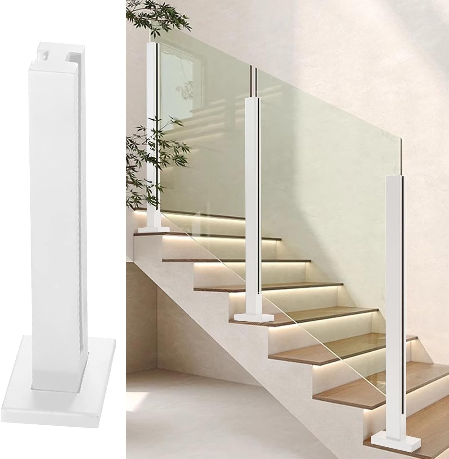 Amazon.co.jp: Glass Handrail Post White Glass Railing Hardware, Modern ...