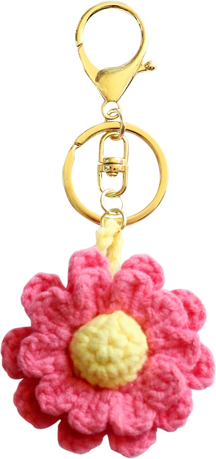 Ensiolau Keychain Handmade Weaving Crochet Cute Flower Keychains Gift ...