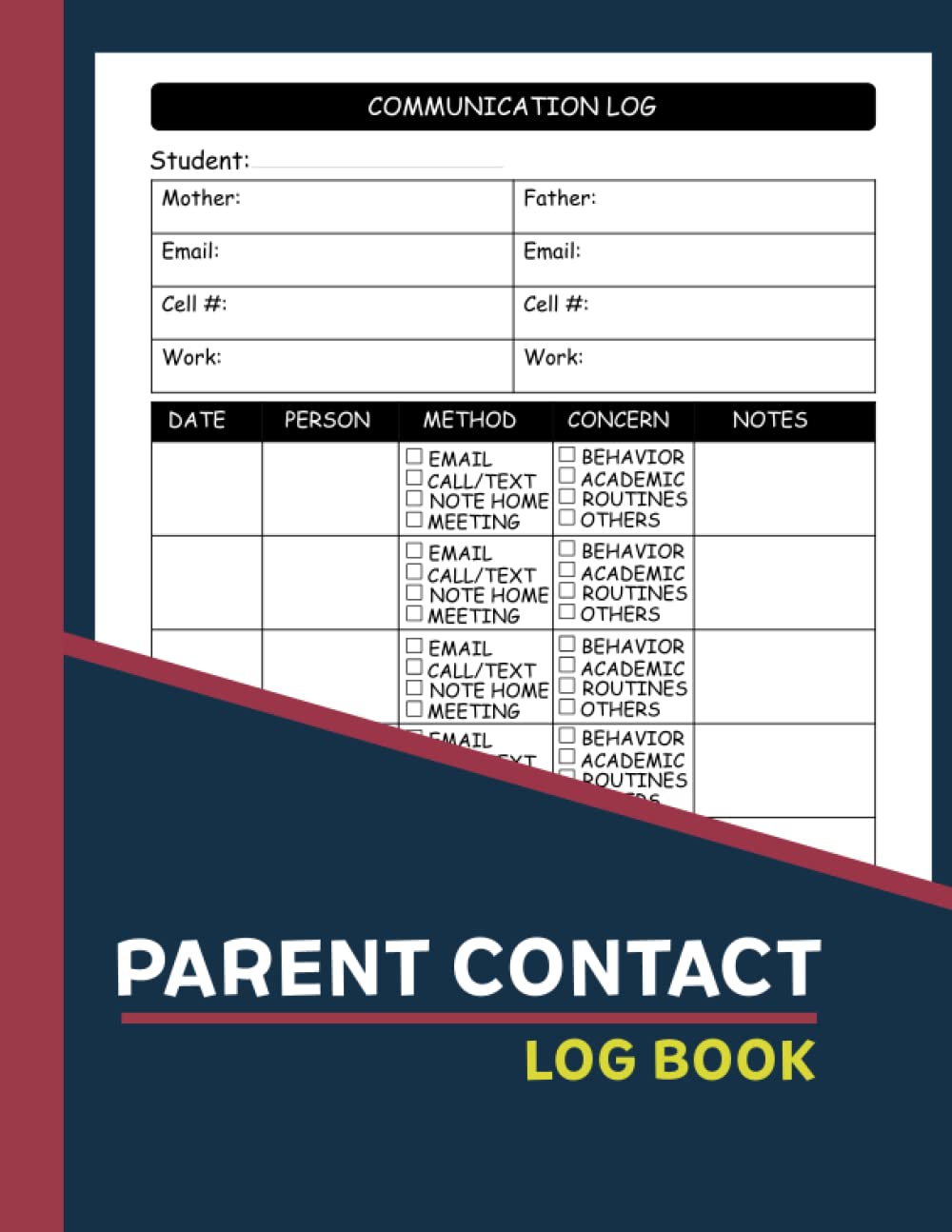 Parent Contact Log Book For Teachers: Communication Book for Teachers ...