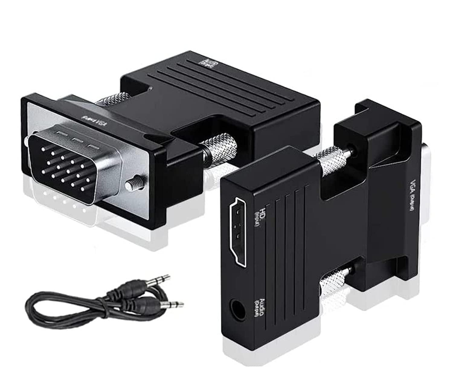 Black-R HDMI to VGA Adapter Converter with 3.5mm Stereo Audio, Active Female HDMI to VGA Male ...