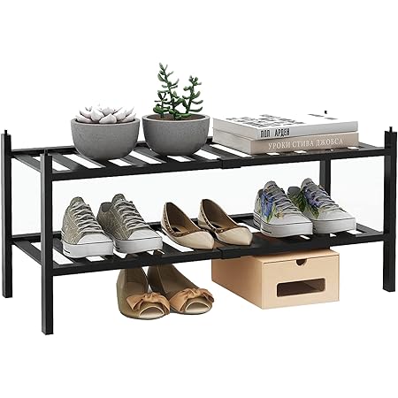 Amazon.com: viewcare Black Shoe Rack, 2-Tier Long Shoe Rack for ...