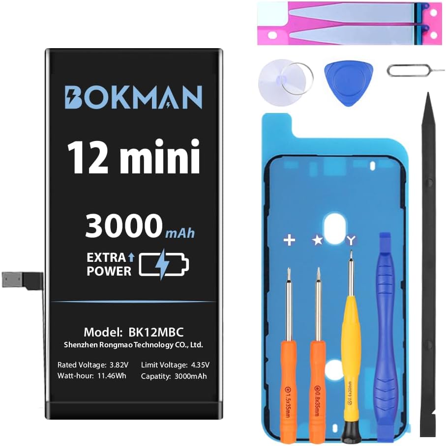 bokman for iPhone 12 Mini Battery Replacement, 3000mAh High Capacity Li ...