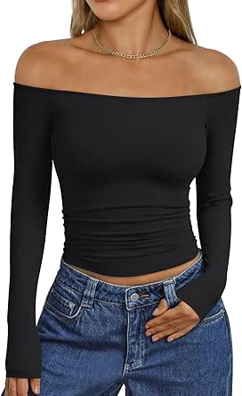 Trendy Queen Womens Long Sleeve Off The Shoulder Tops Going Out Cute ...