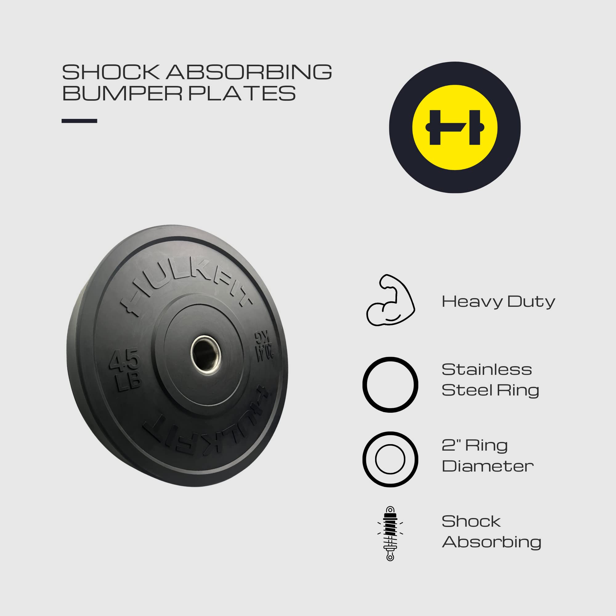 HulkFit 2" Sport Series Olympic Shock Absorbing Rubber Bumper Weight ...