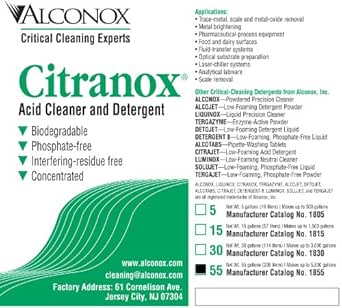 Alconox Citranox 1855 Liquid Acid Cleaner and Detergent, 55 Gallon Drum ...