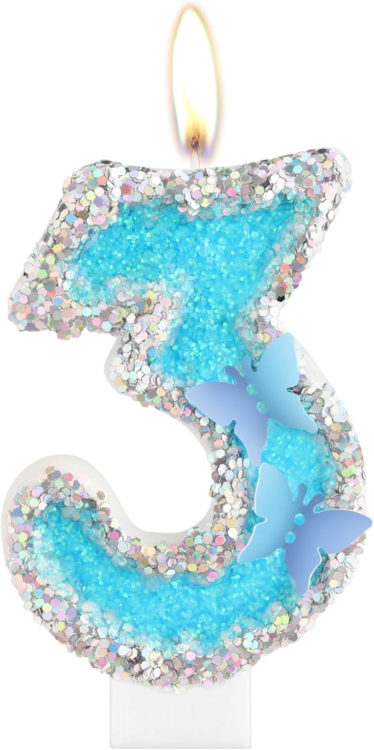 Amazon.com: iNINGER Birthday Candles,Number 3 Candle,Butterfly 3rd ...