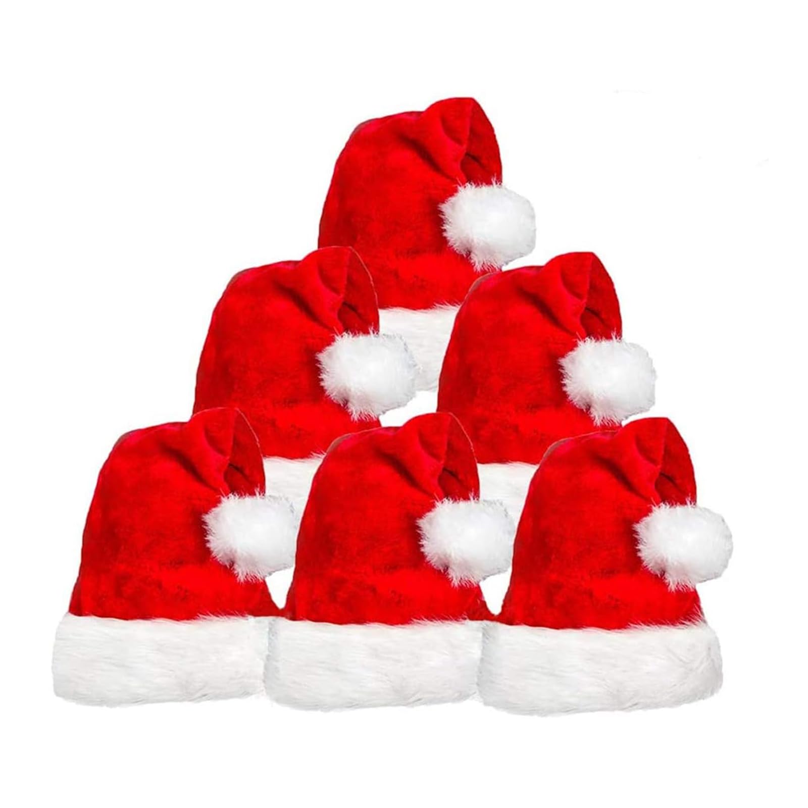 6 Pack Plush Santa Hat, Traditional Red and White Plush Christmas Santa ...