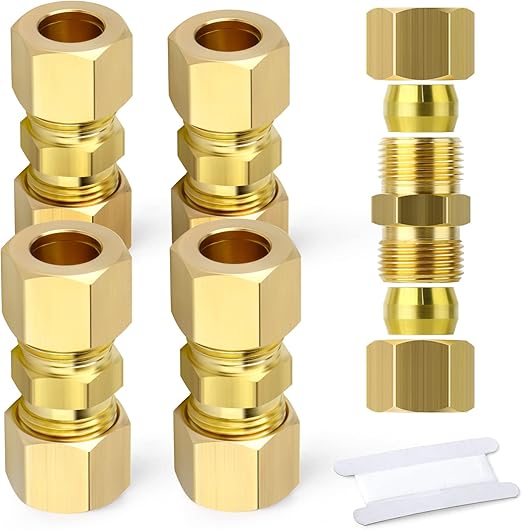ERGAOBOY 5Pcs Brass Compression Tube Fitting, 10MM OD X 10MM OD Female ...