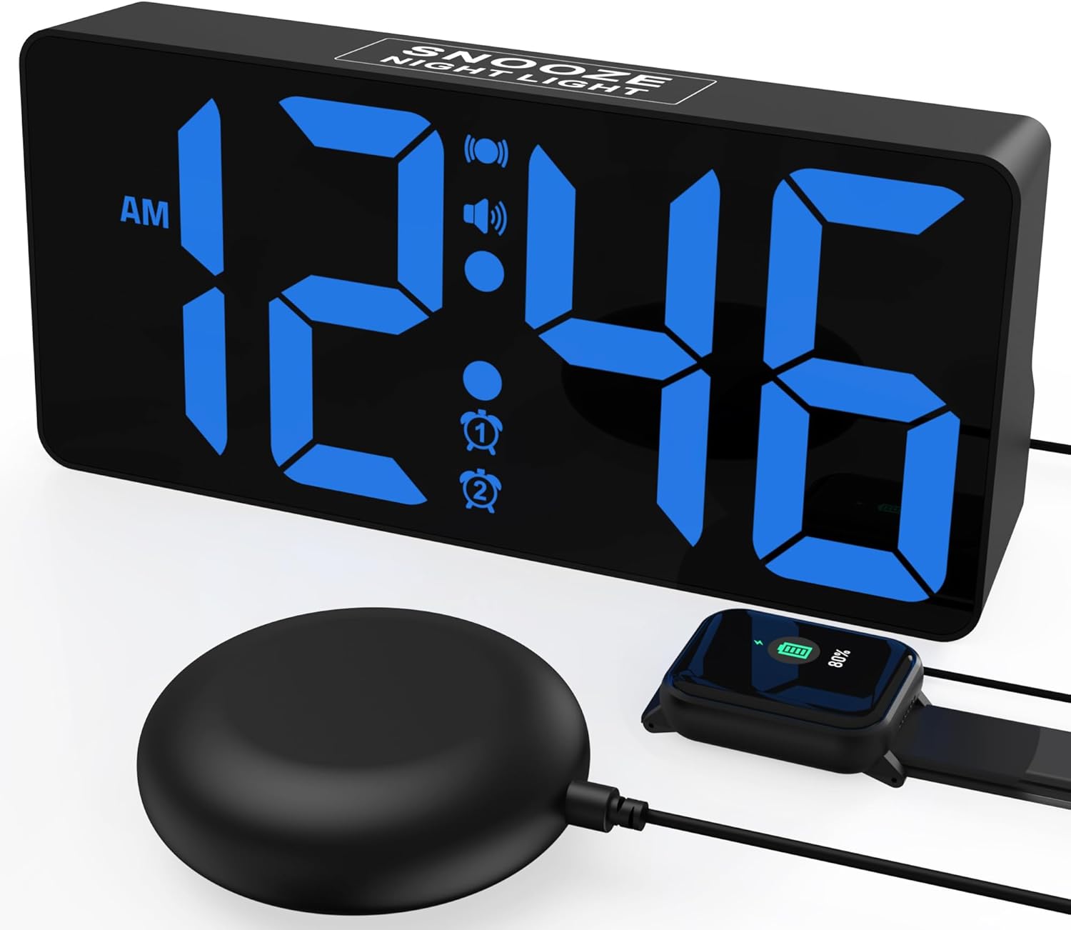 Amazon.com: PPLEE Loud Alarm Clock for Heavy-Sleeper-Vibrating Digital ...