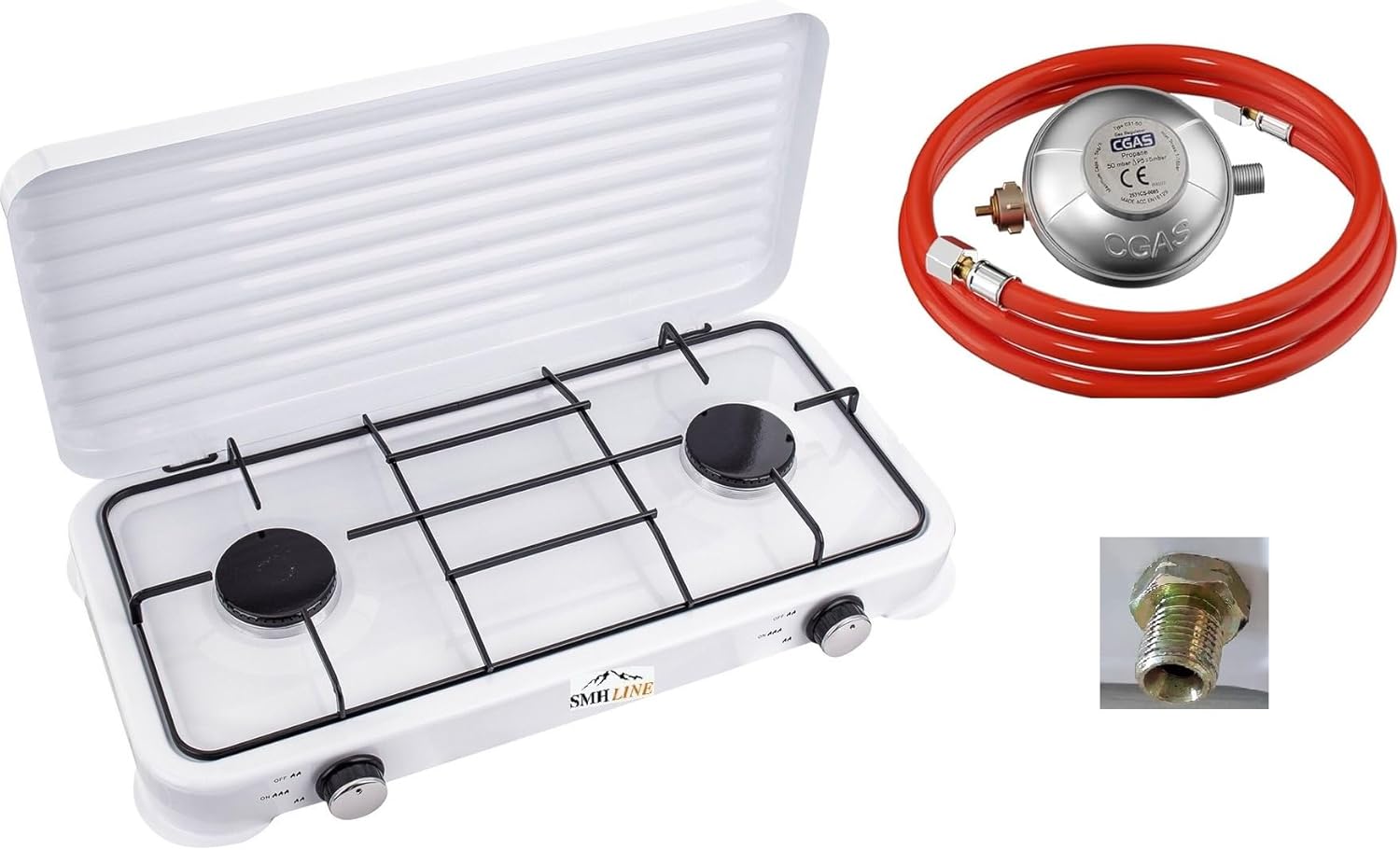 SMH LINE® Réchaud à gaz de camping - 2 feux - Avec tuyau et régulateur ...